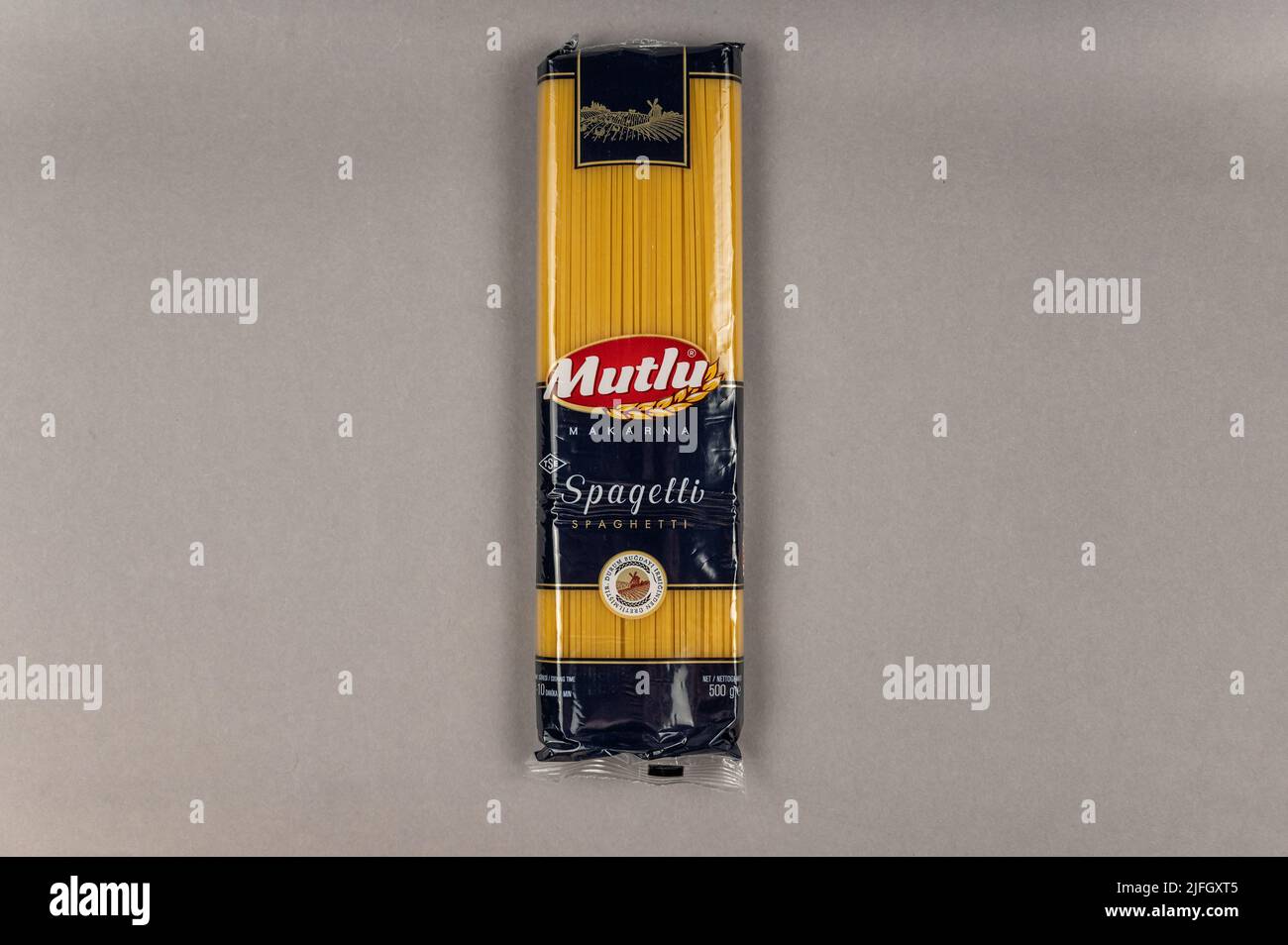 Spaghetti Packing on Gray. Products of the largest Turkish brand Mutlu ...