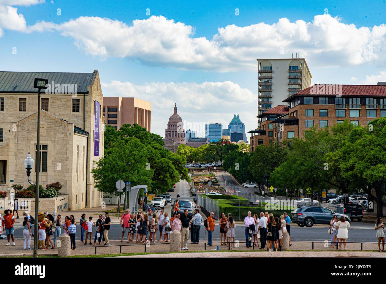 An aerial view of cityscape Austin surrounded by buildings with ...