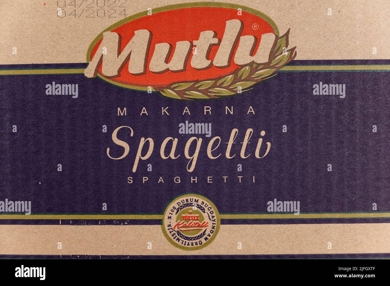 Large cardboard box of spaghetti. Products of the largest Turkish brand ...