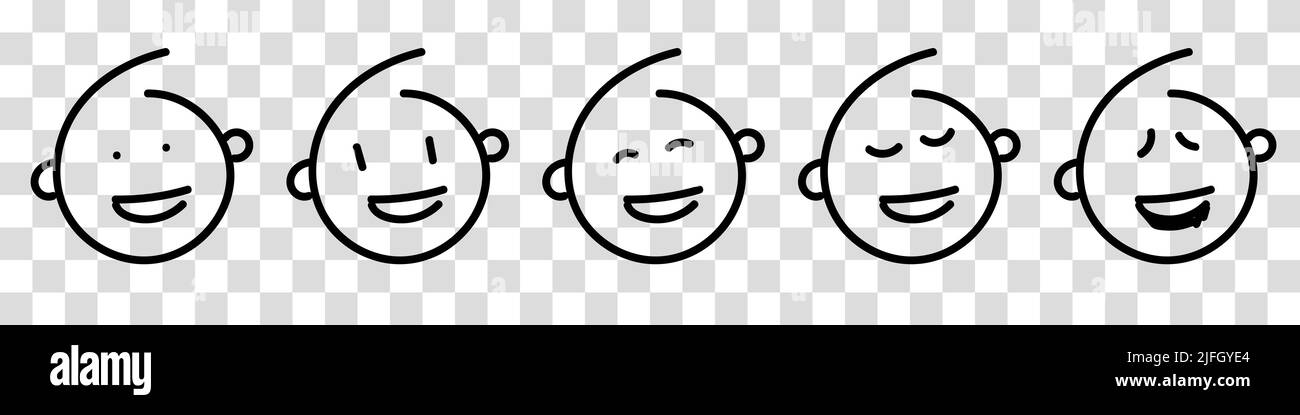 Happy fun emoji faces. Vector sketch of doodle emoji, face icon. Vector ...