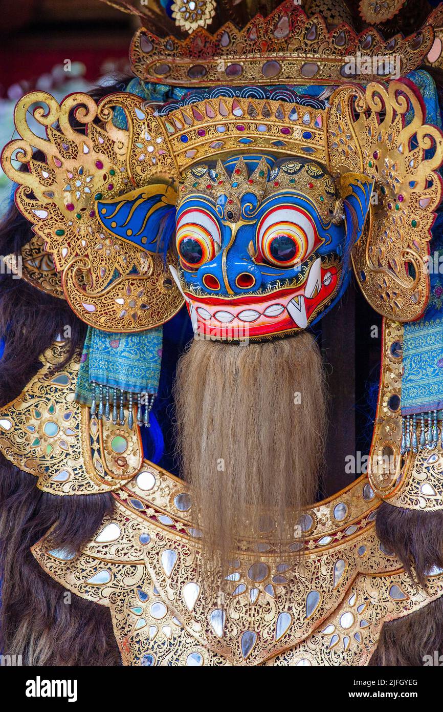 Traditional Balinese Barong mask on street ceremony in Ubud, island ...