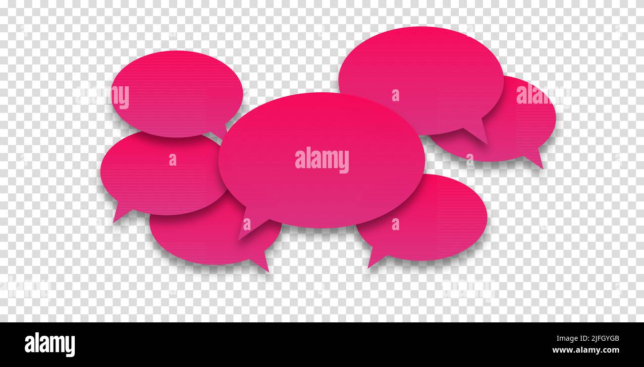 Pink or lilac speech bubbles with shadow on transparent background. The ...