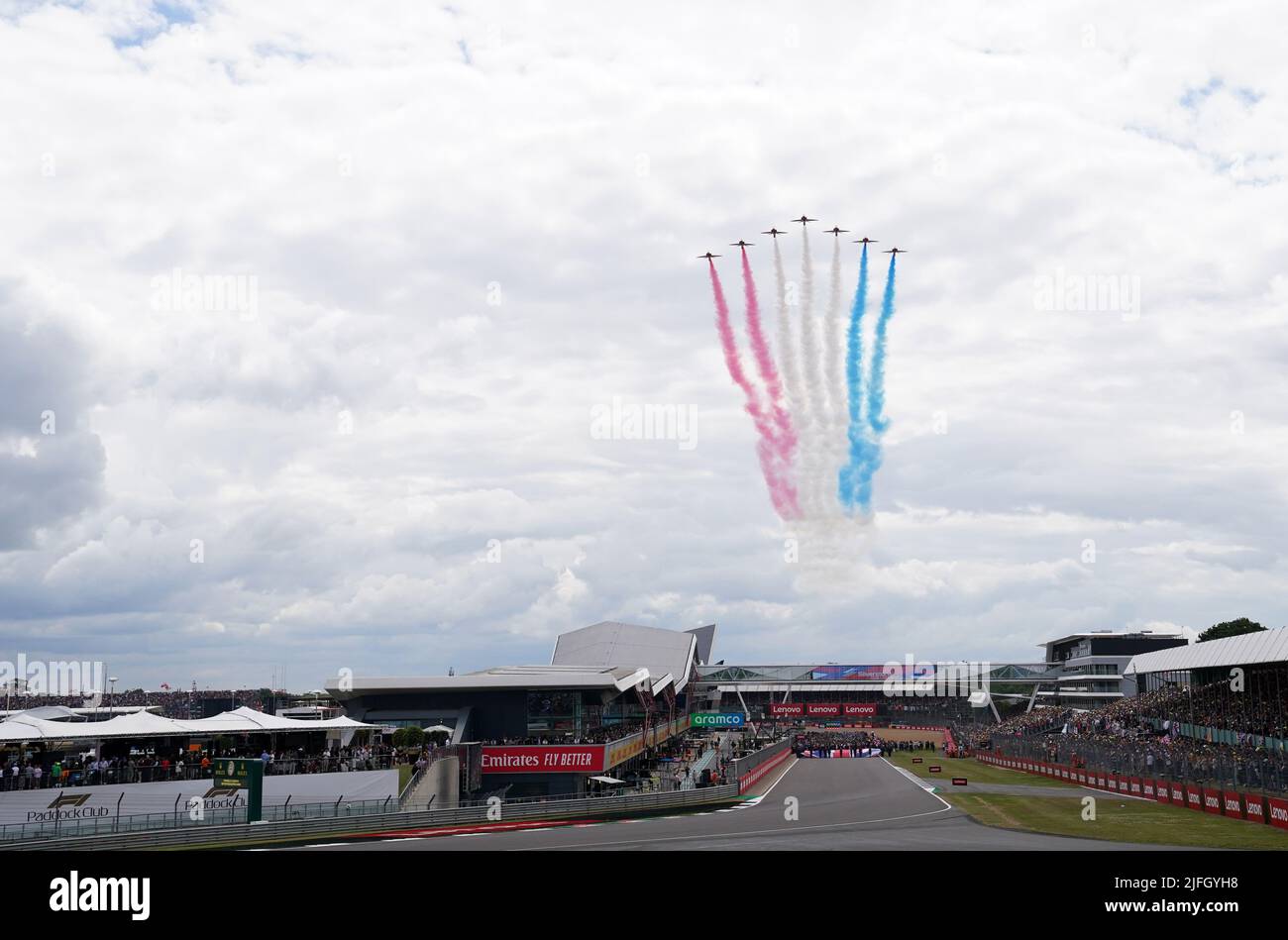 The Royal Air Force Aerobatic Team, aka The Red Arrows, fly over the ...