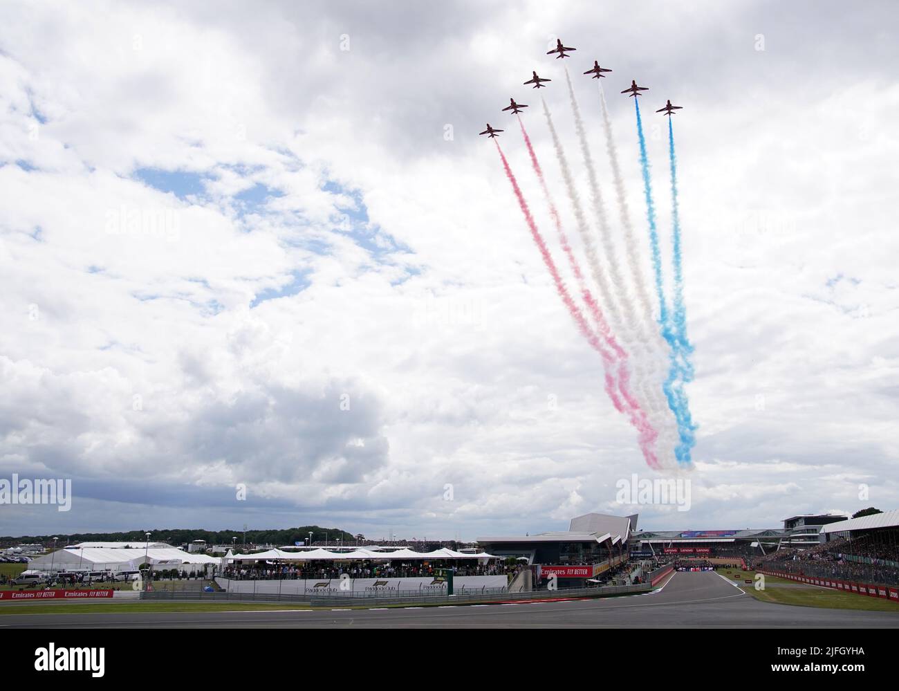 The Royal Air Force Aerobatic Team, aka The Red Arrows, fly over the ...