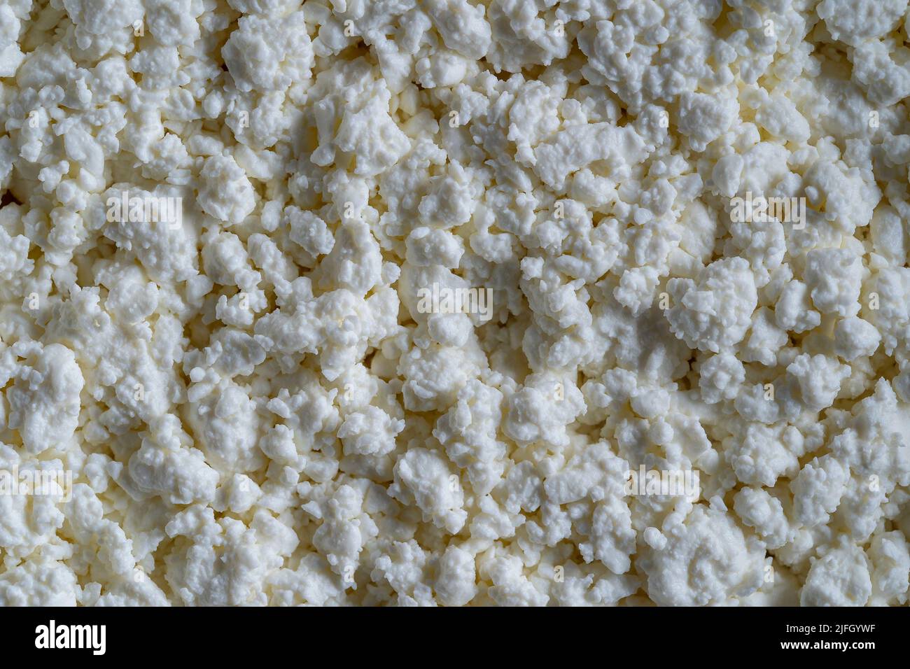 Cottage cheese of background, top view. White grainy texture of dairy ...