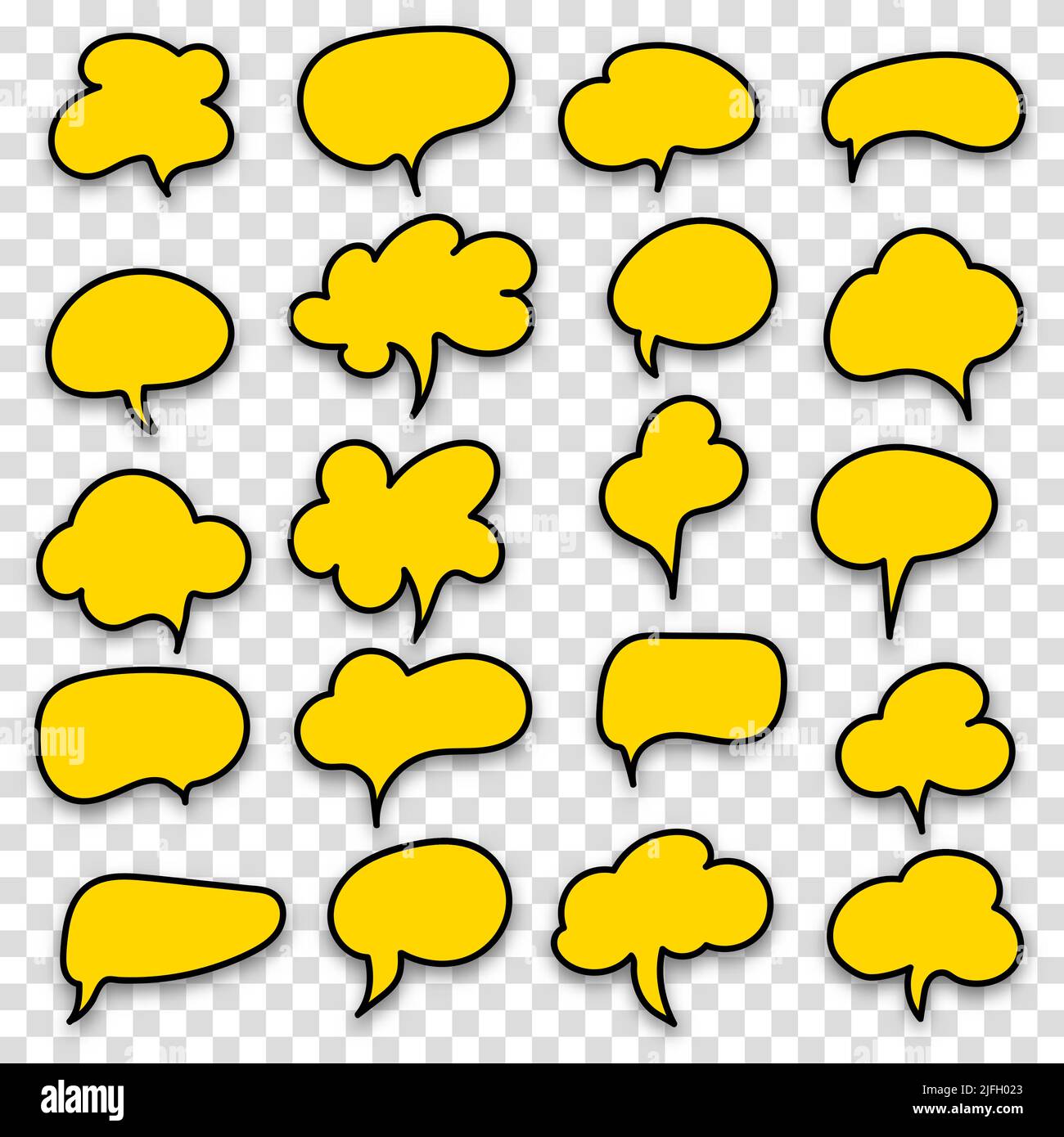 Black and yellow speech bubble sign set icon. Vector illustration on ...