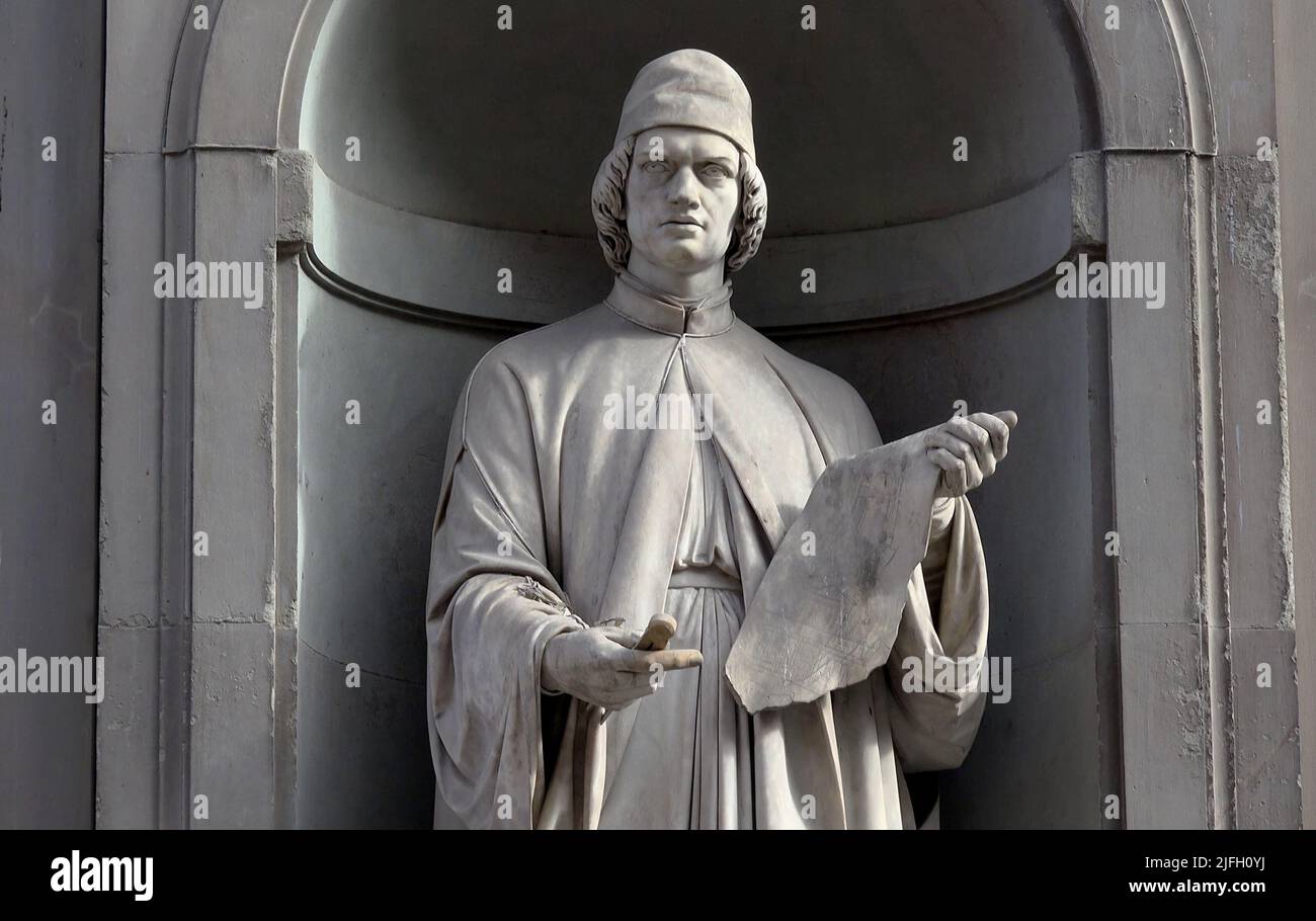 Marble statue of Leon Battista Alberti in the Uffizi Gallery. Florence ...