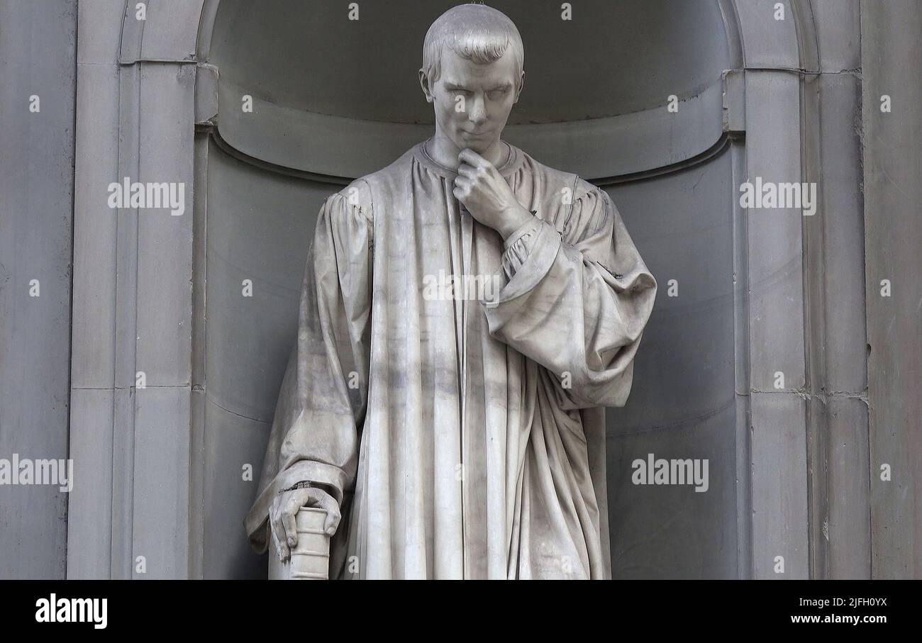 Marble statue of Niccolò Machiavelli in the Uffizi Gallery in Florence ...