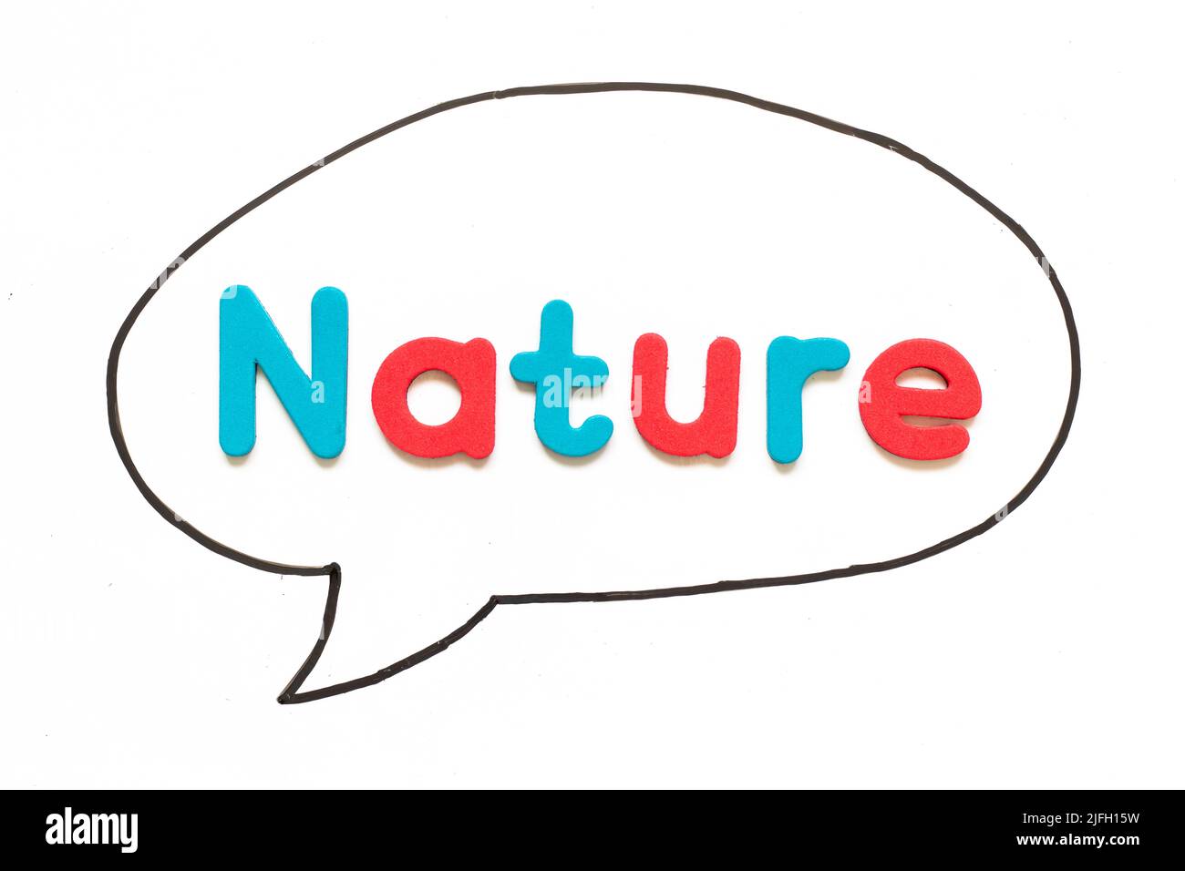 Alphabet letter with word nature in black line hand drawing as bubble ...