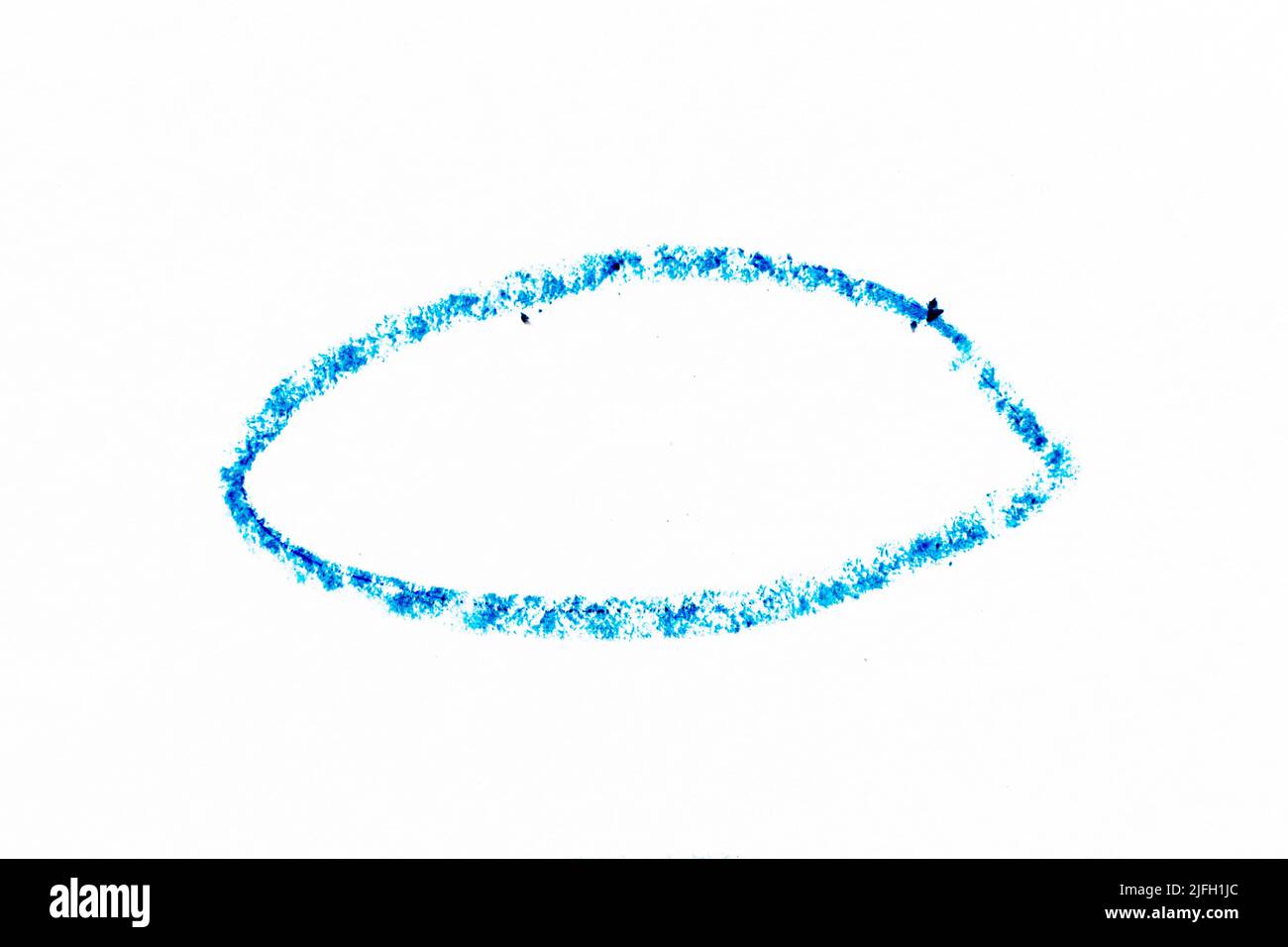 Blue color crayon hand drawing in circle or round shape on white paper ...