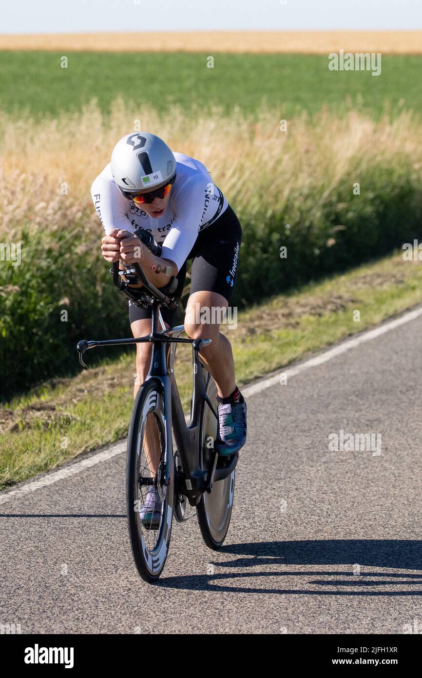 03 July 2022, Bavaria, Röckenhofen: Danish triathlete Magnus Ditlev ...