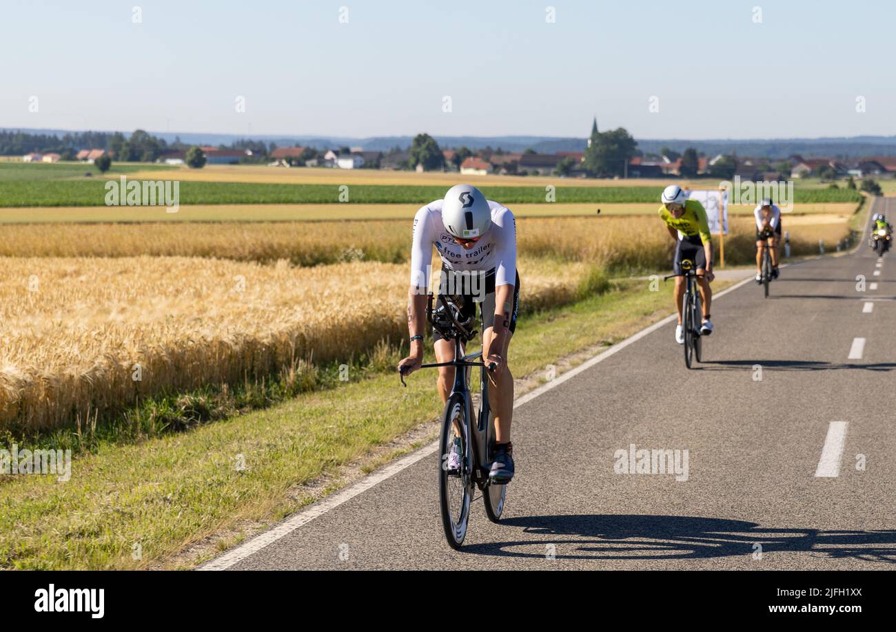 03 July 2022, Bavaria, Röckenhofen: Danish triathlete Magnus Ditlev ...