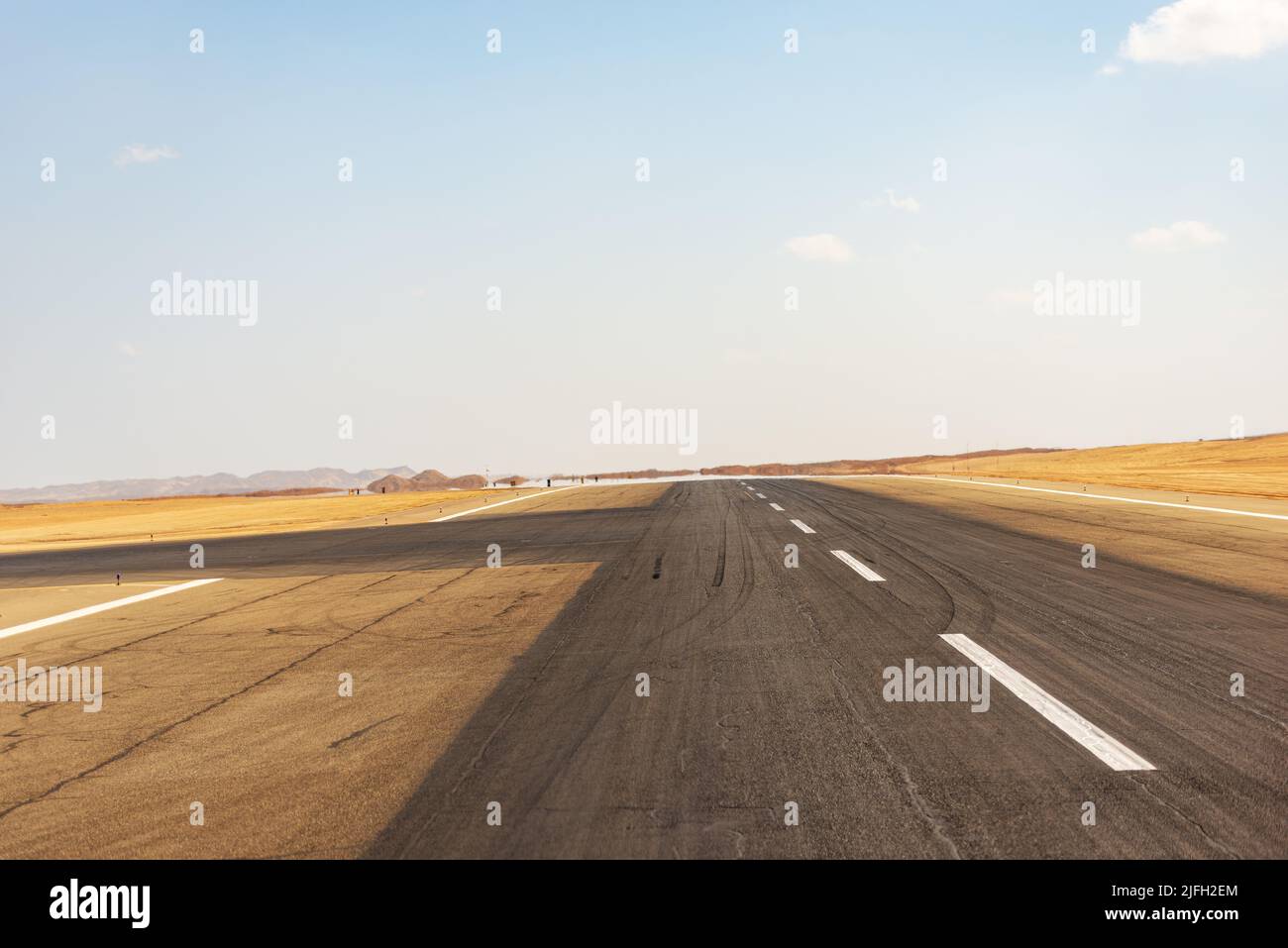 Airport runway in the Sahara Desert, Marsa Alam, Red Sea, Egypt, north ...