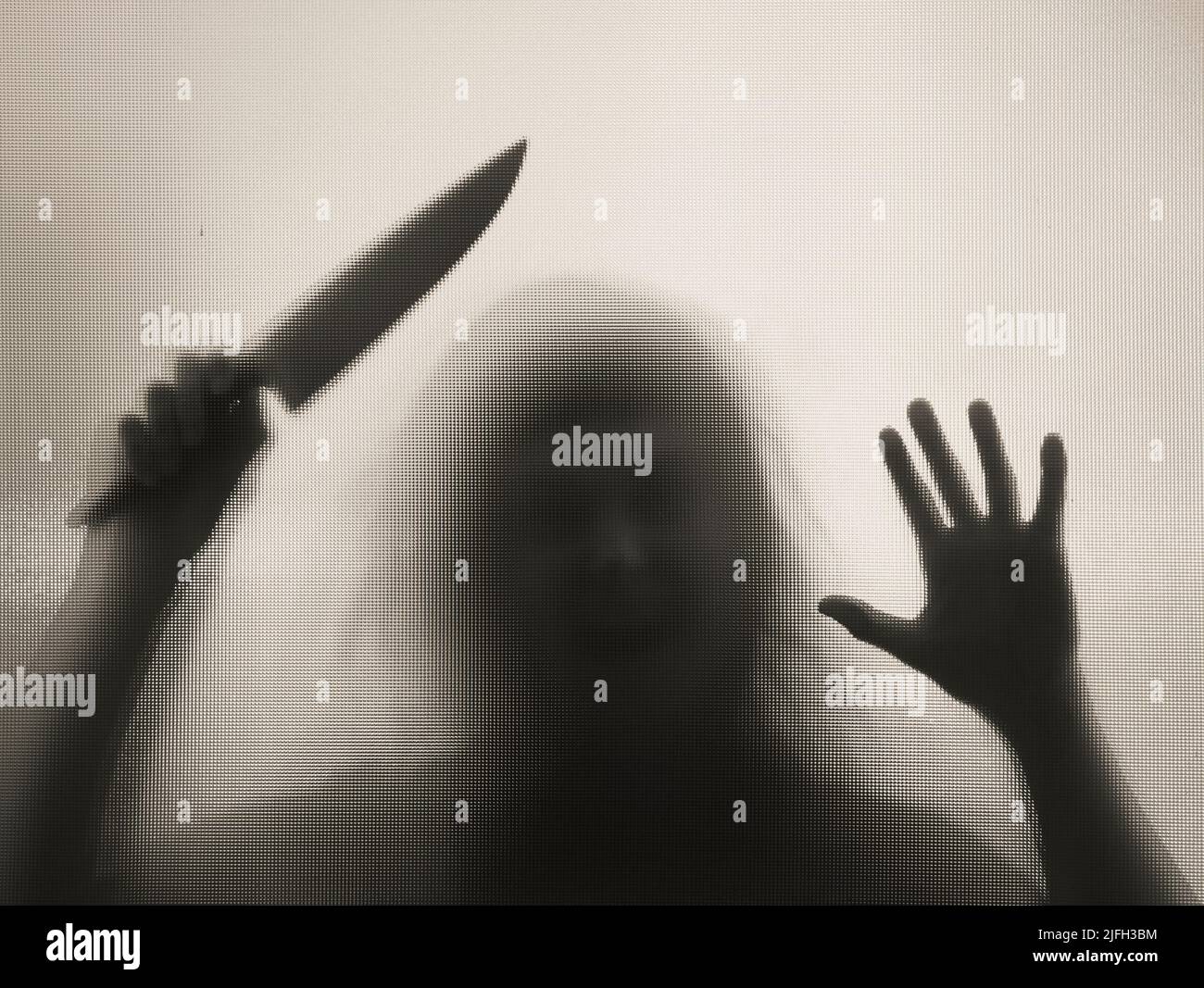 Horror, halloween background - Shadowy figure behind glass holding a ...