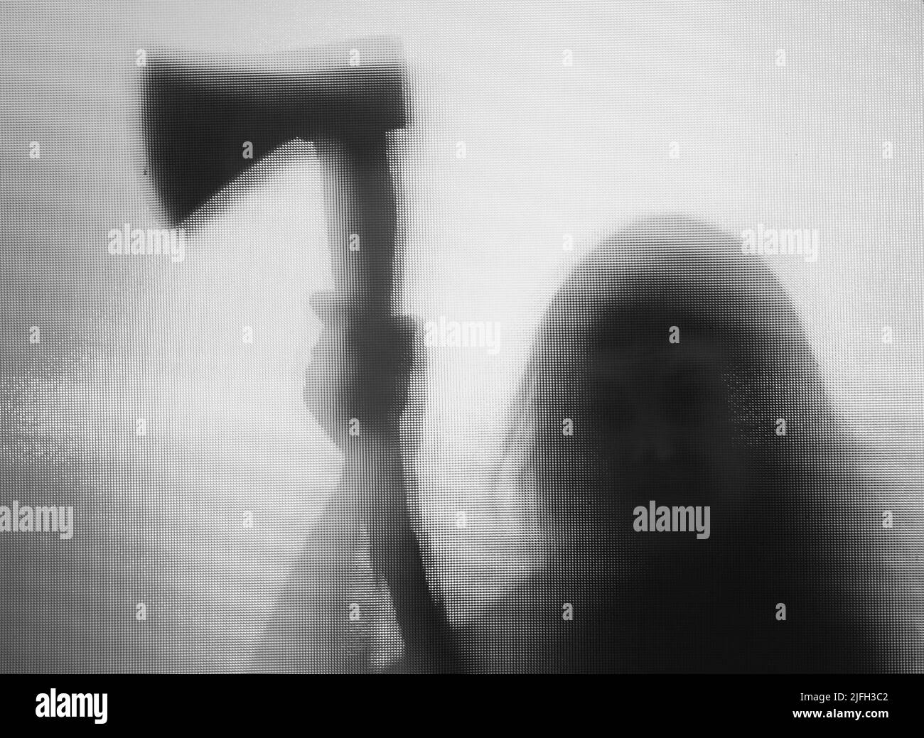 Horror, halloween background - Shadowy figure behind glass of a woman ...