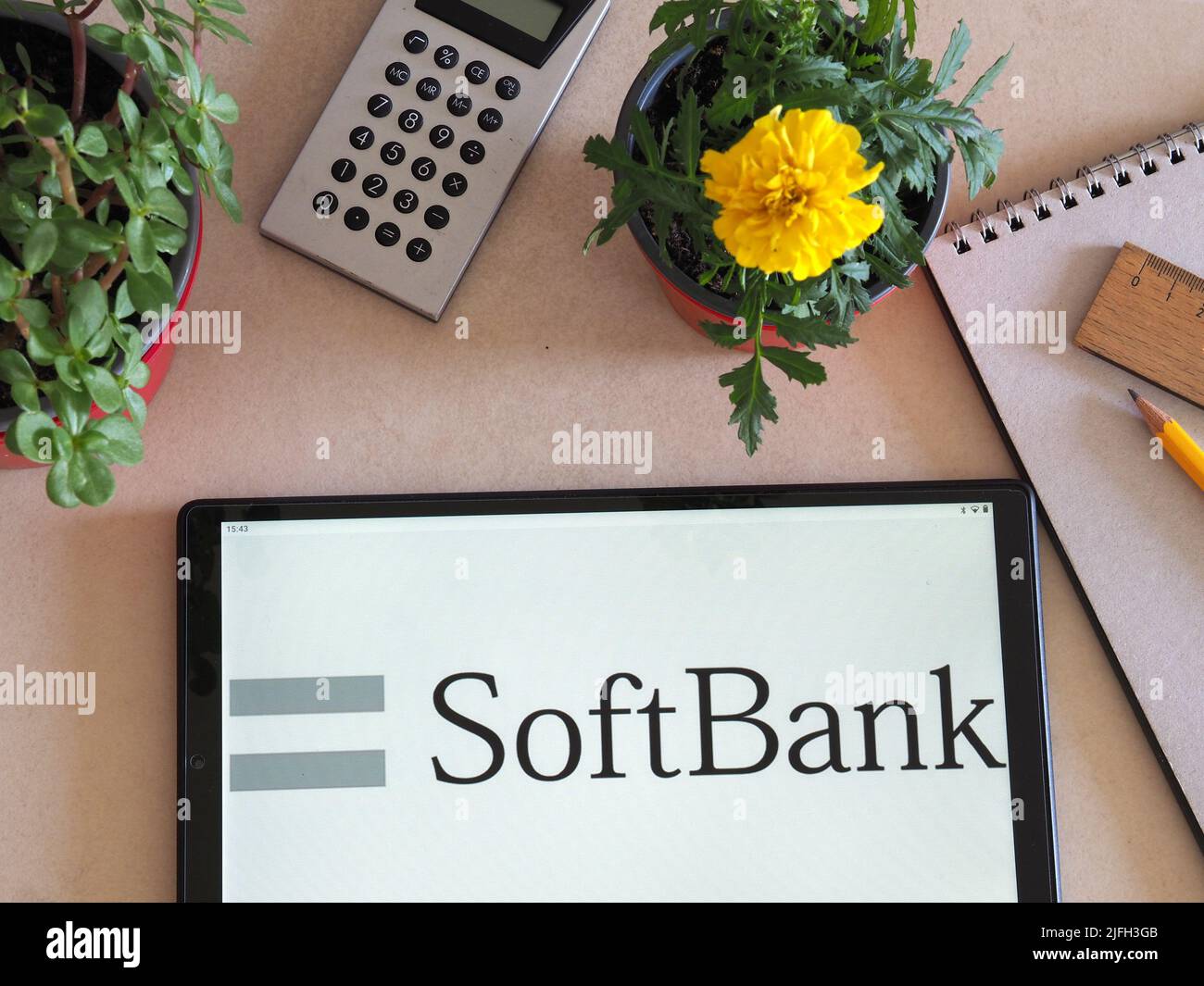 In this photo illustration SoftBank Group Corp. logo seen displayed on ...