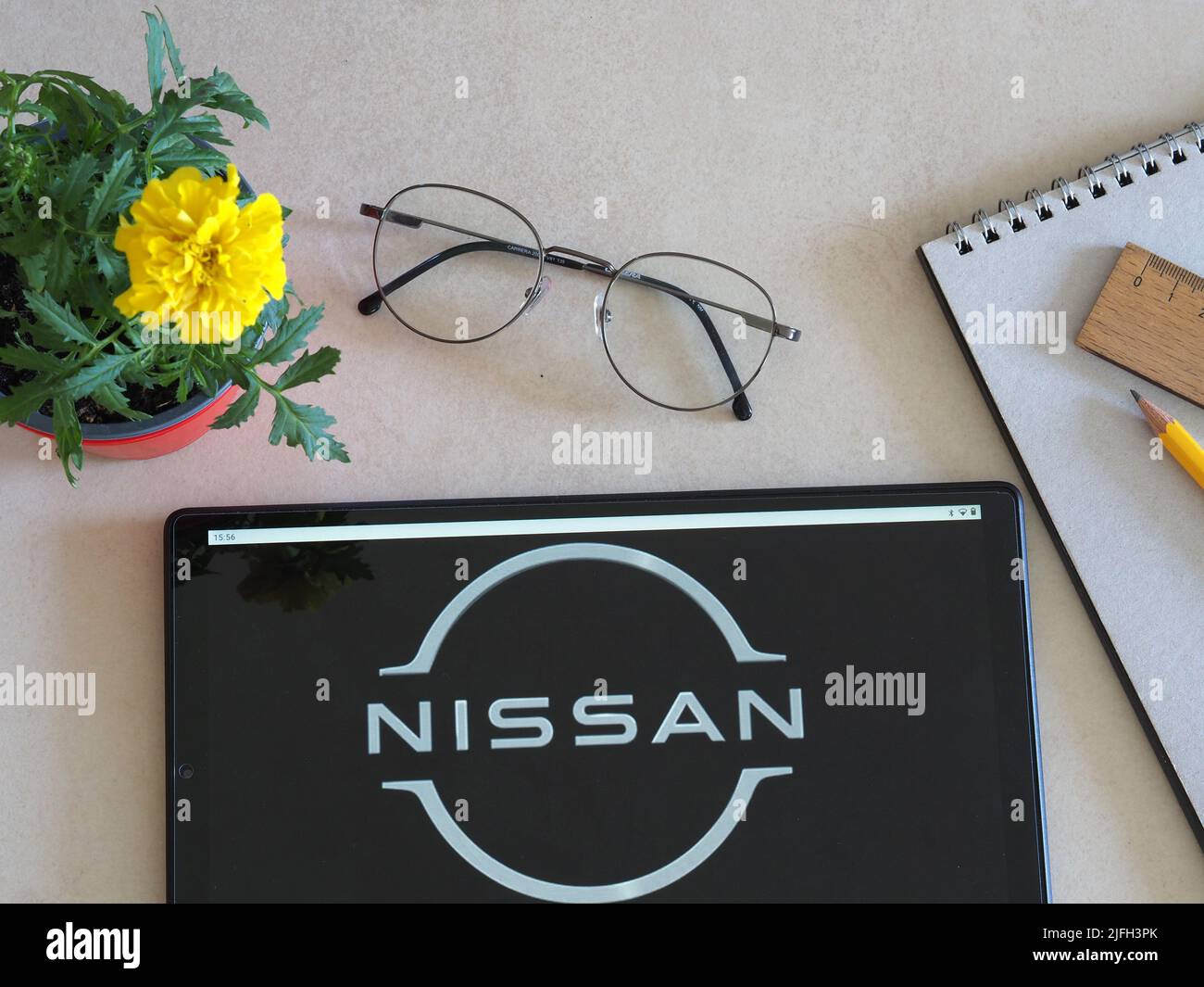 In this photo illustration Nissan Motor Co., Ltd. logo seen displayed ...