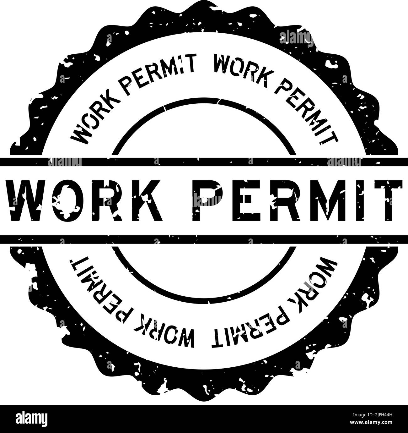 Grunge black work permit word round rubber seal stamp on white ...