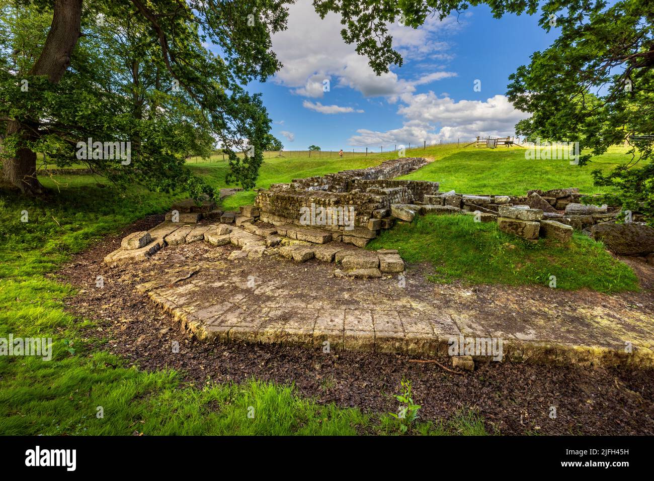 The Hadrian’s Wall bridge abutment on the east bank of the North Tyne ...