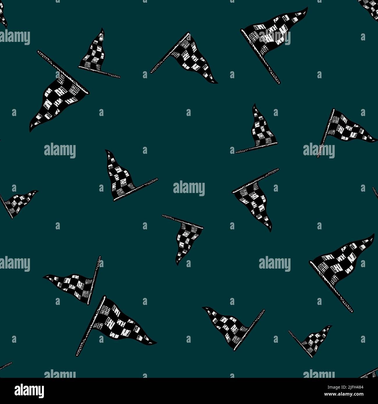 Race flag sketched seamless pattern. Vintage sport elements for drive ...