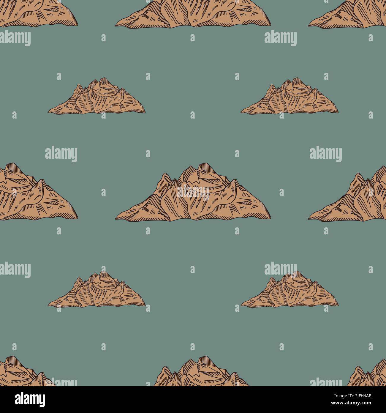 Mountain peak engraved seamless pattern. Vintage background rock ...