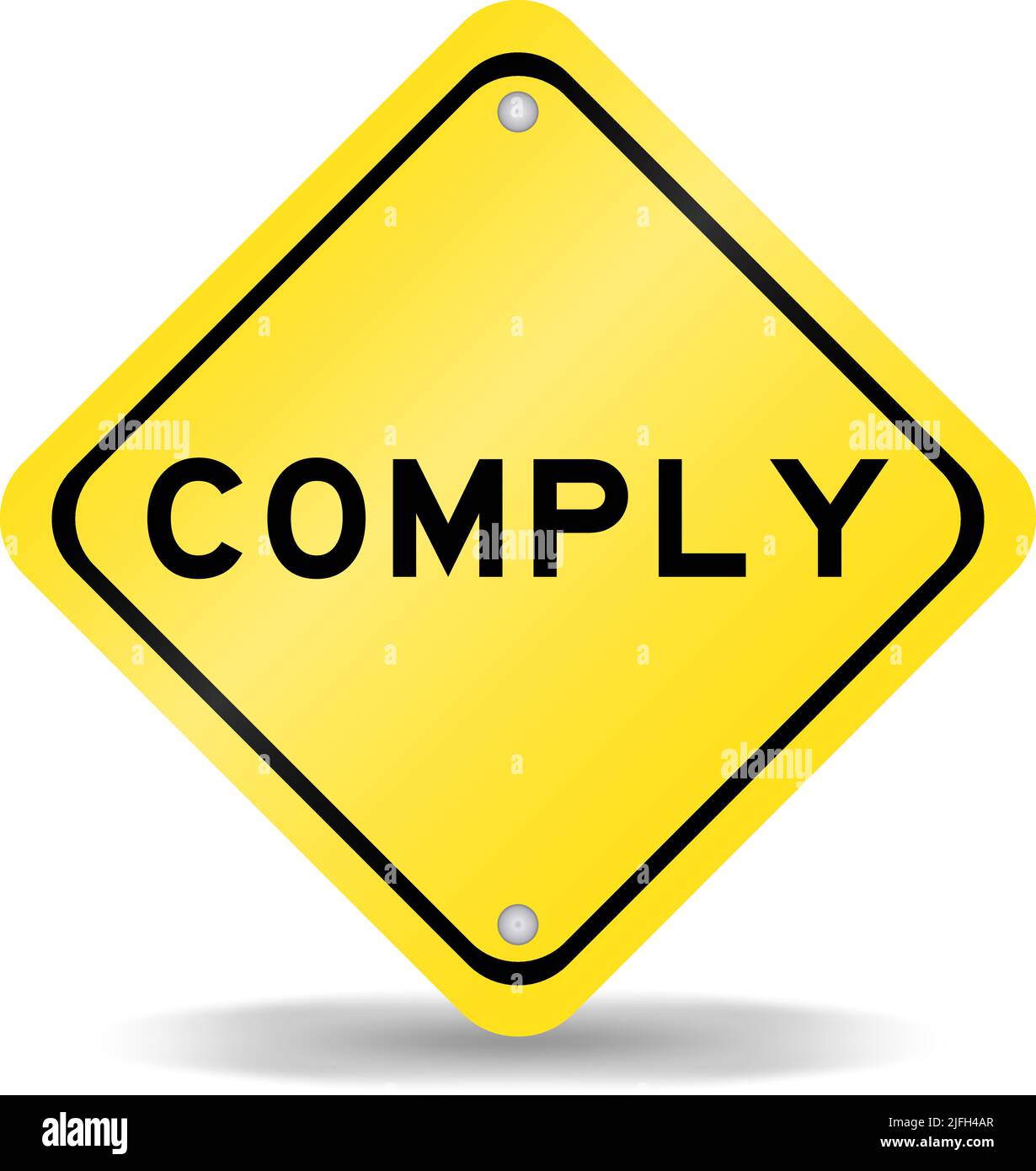 Yellow color transportation sign with word comply on white background ...