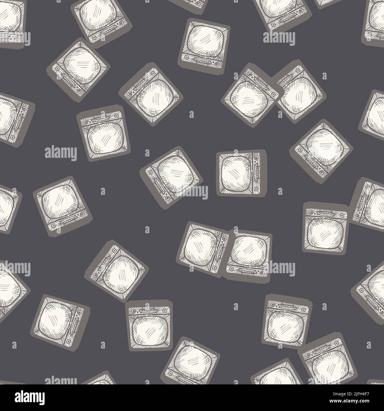 Retro TV engraved seamless pattern. Vintage television media equipment ...