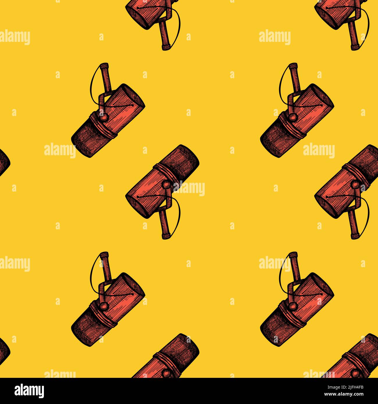 Microphone engraved seamless pattern. Music equipment for studio in ...