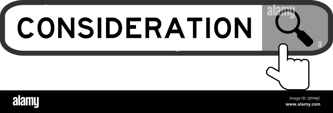 Search banner in word consideration with hand over magnifier icon on ...