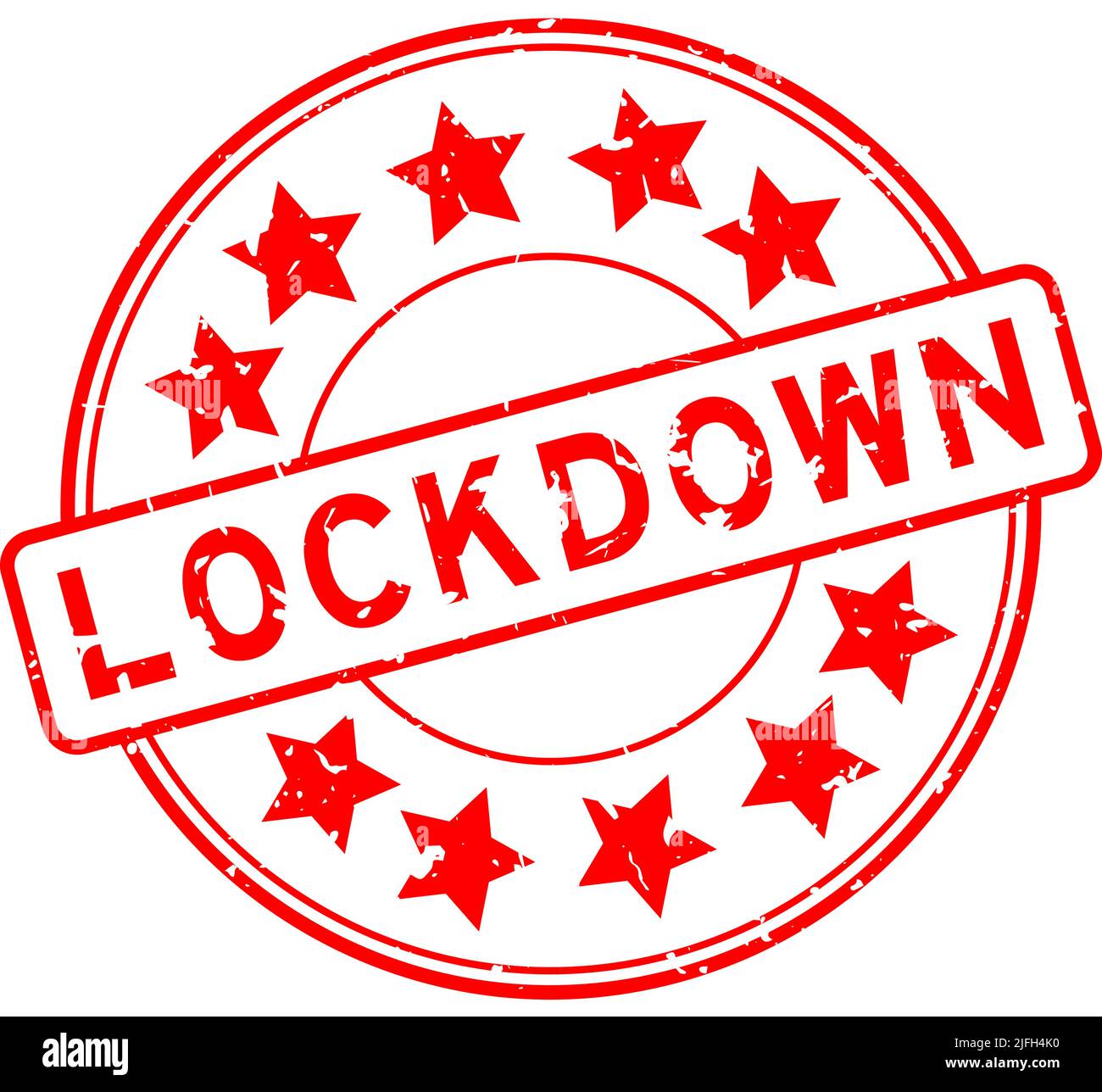 Grunge red lockdown word with star icon round rubber seal stamp on white background Stock Vector ...