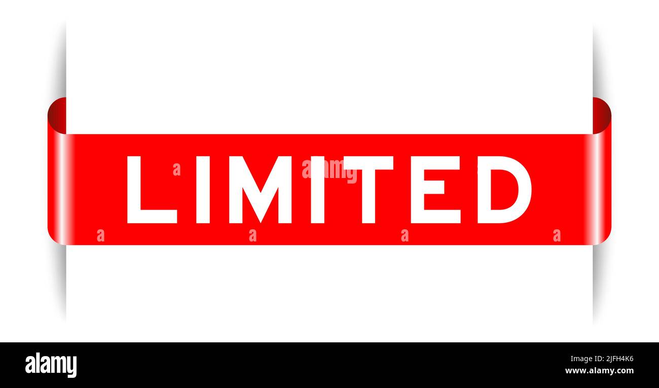 Red color inserted label banner with word limited on white background ...