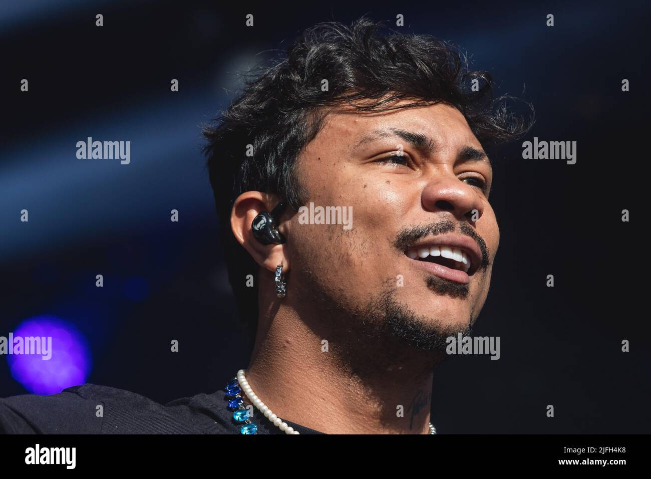 Rapper Xamã during a performance at the Turá Festival in the outside ...