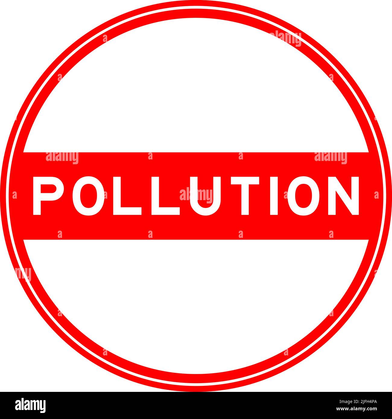 Red color round seal sticker in word pollution on white background ...