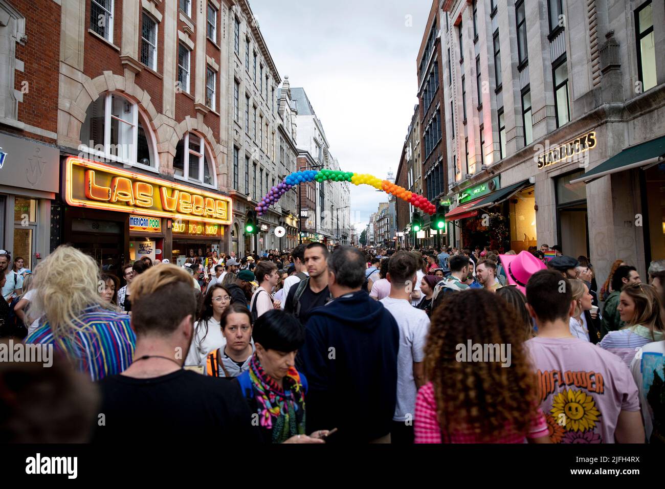 The view of the busy Soho post the official Pride march parade. The ...