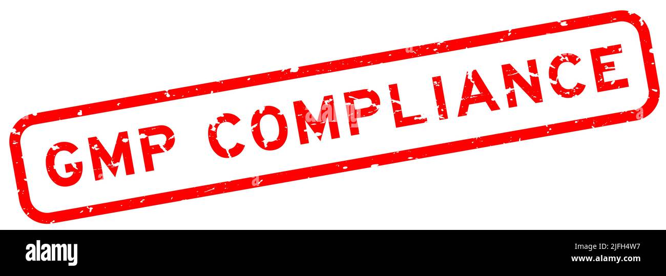 Grunge red GMP (Good manufacturing practice) compliance word square ...