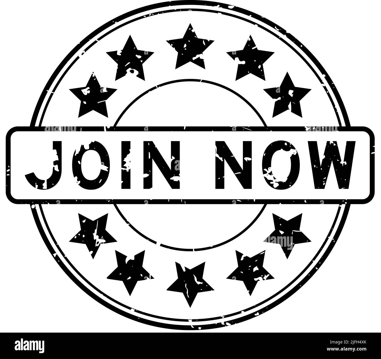 Grunge black join now word with star icon round rubber seal stamp on ...