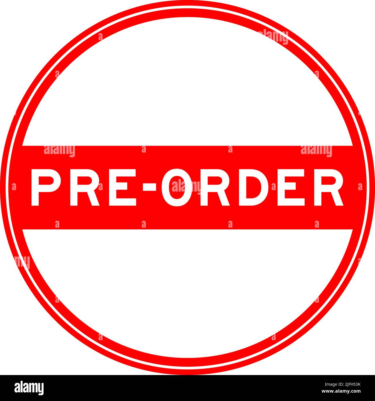 Red color round seal sticker in word pre-order on white background ...