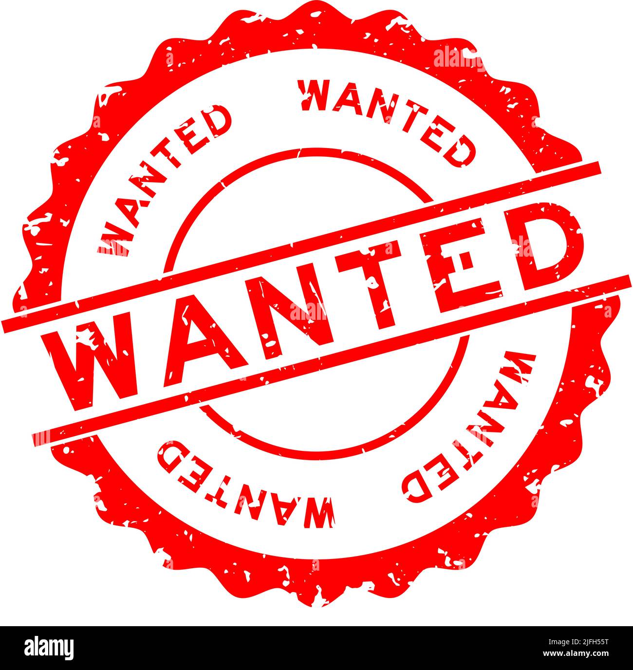 Grunge red wanted word round rubber seal stamp on white background ...