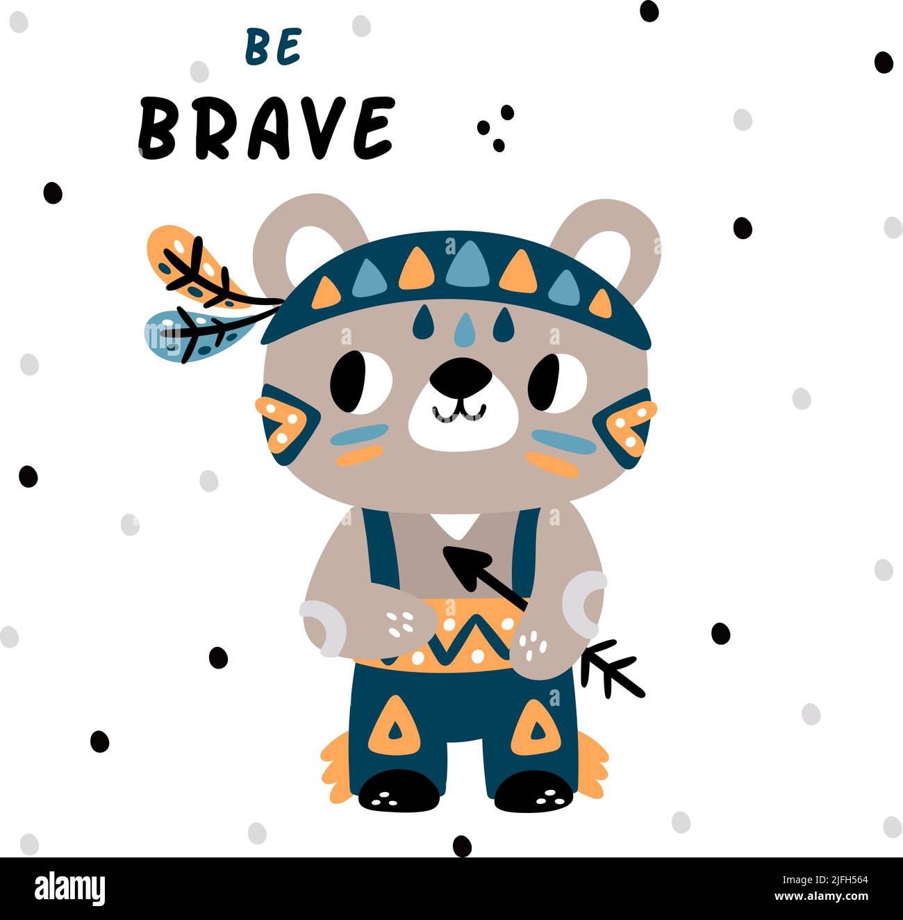 Be brave. Baby bear in ethnic boho style. Kid inspirational card Stock ...
