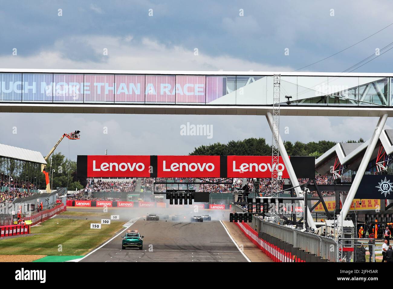 Silverstone, UK. 03rd July, 2022. The start of the race with the crash ...