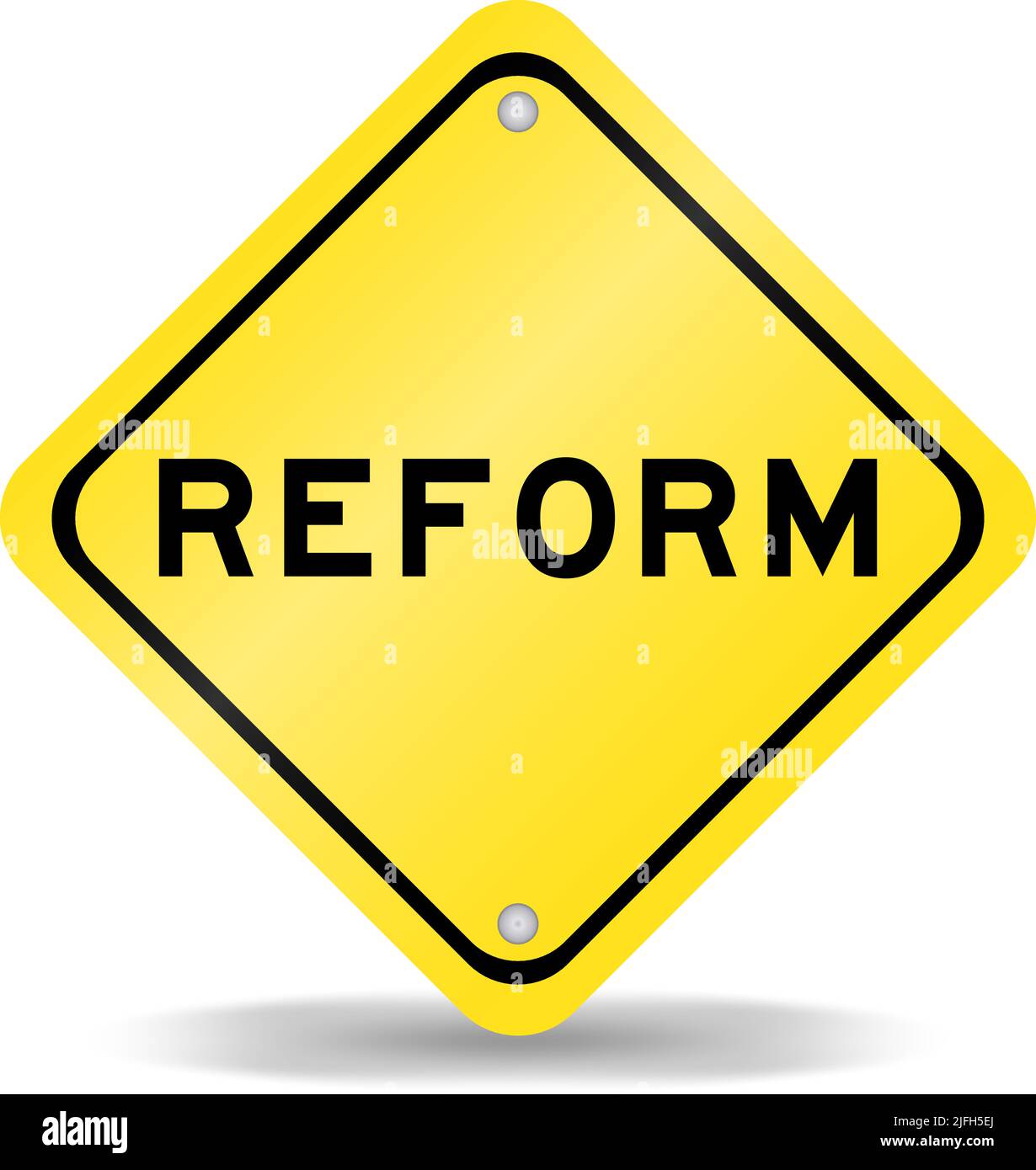 Yellow color transportation sign with word reform on white background ...