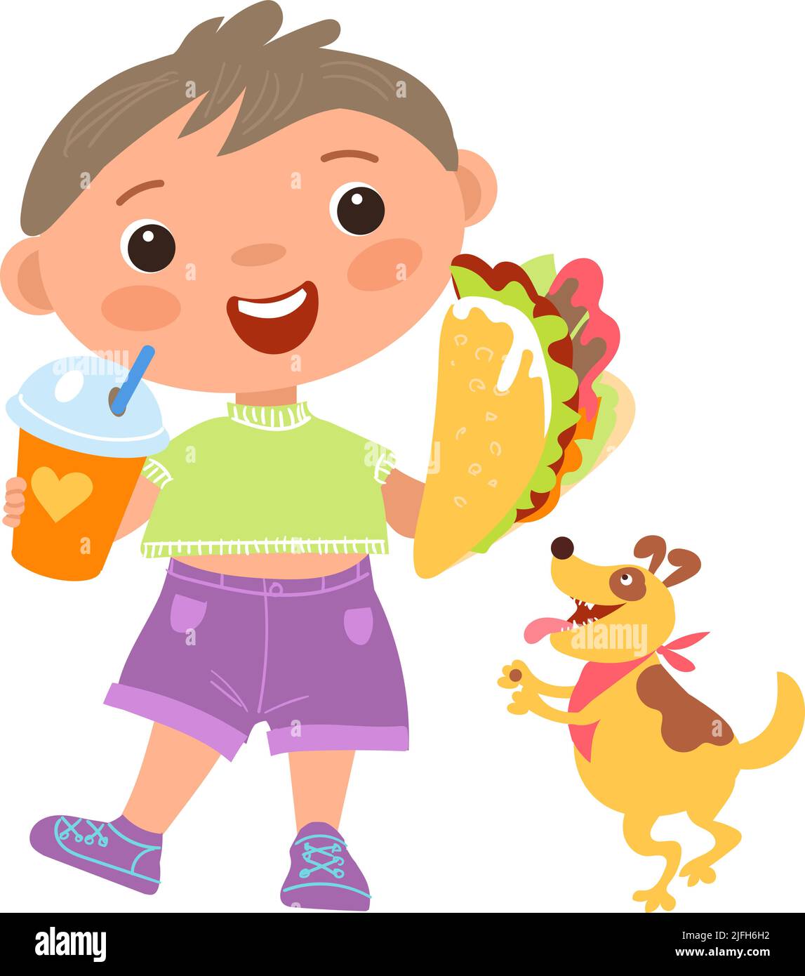 Smiling kid with fast food. Cute cartoon character Stock Vector Image ...