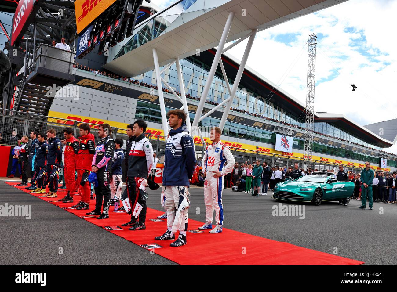 Drivers as the grid observes the national anthem. 03.07.2022. Formula 1 ...
