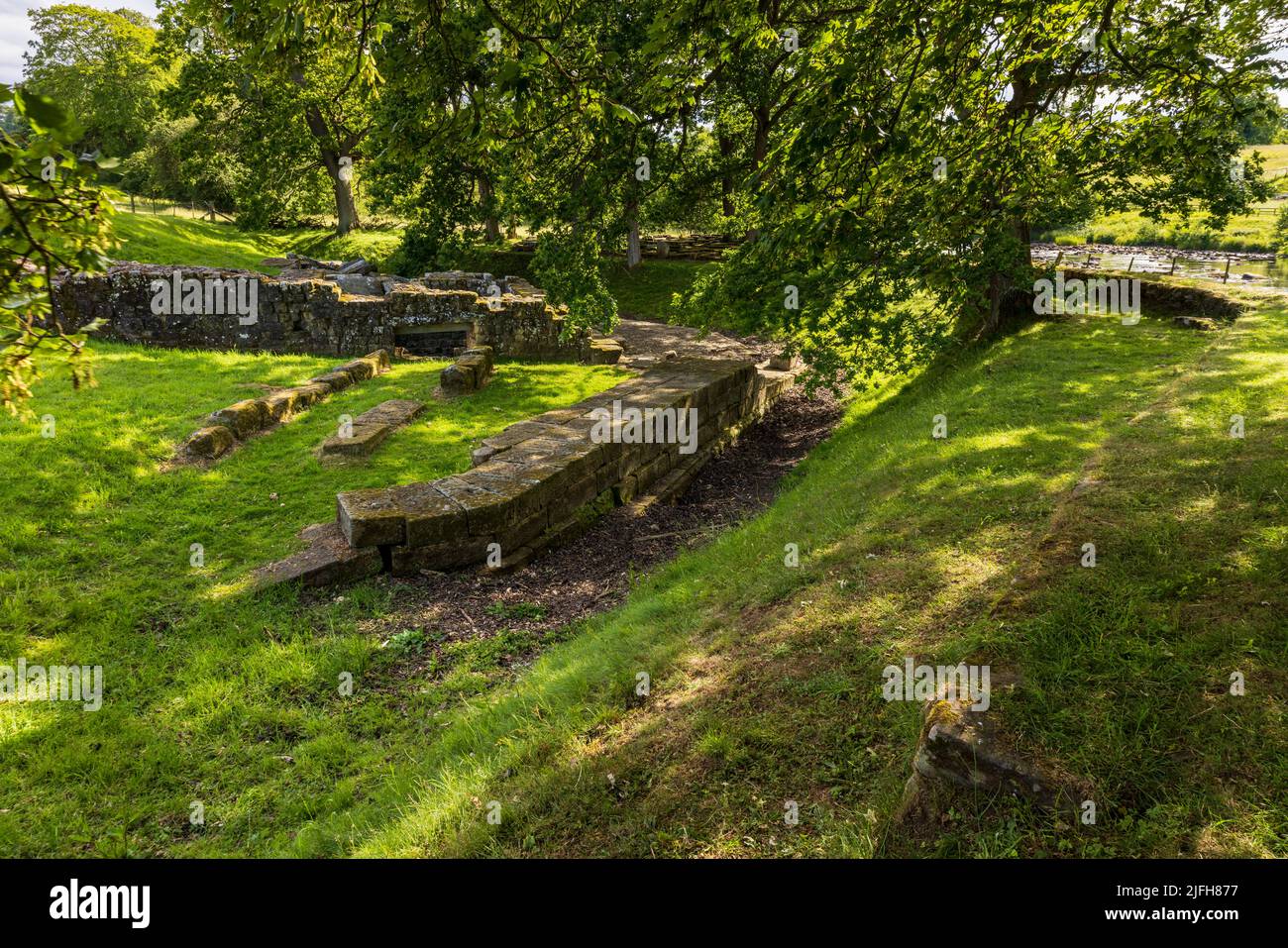 The land locked Hadrian’s Wall bridge abutment and tower with the North ...