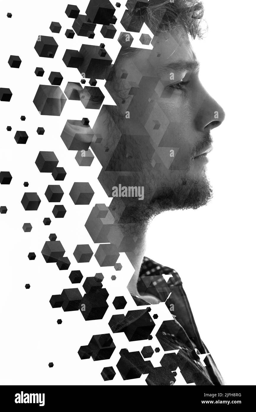 Experimental double exposure portrait of a young man Stock Photo - Alamy