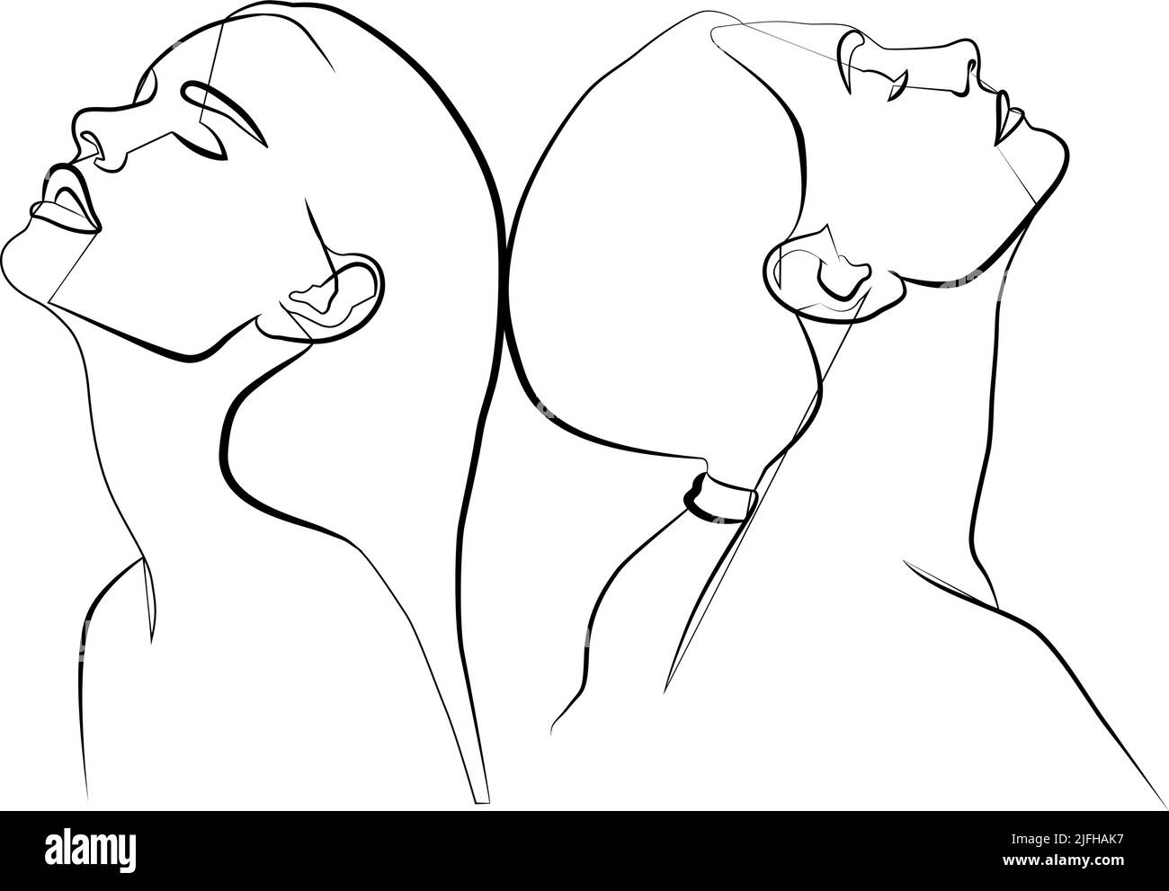 One line. Two faces in one line. Portrait. Face. Two faces online ...