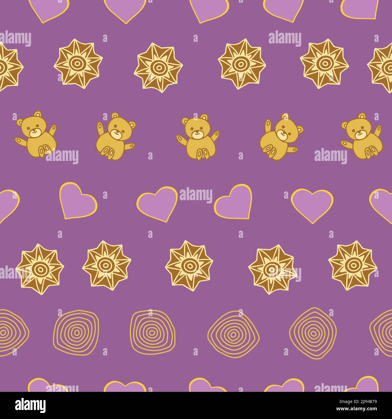 Purple and yellow striped seamless pattern with hand drawn cute ...