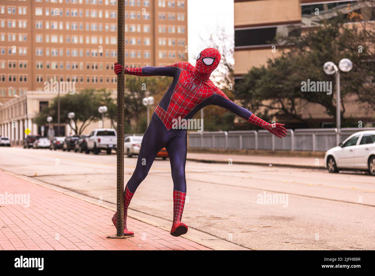 A Spider-Man visiting downtown Fort Worth, Texas, USA Stock Photo - Alamy