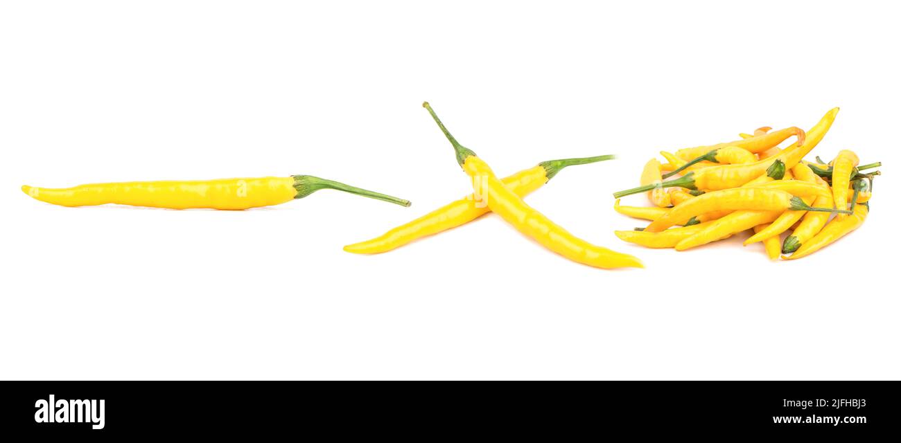 Fresh yellow thin chili pepper isolate on white background, set Stock ...