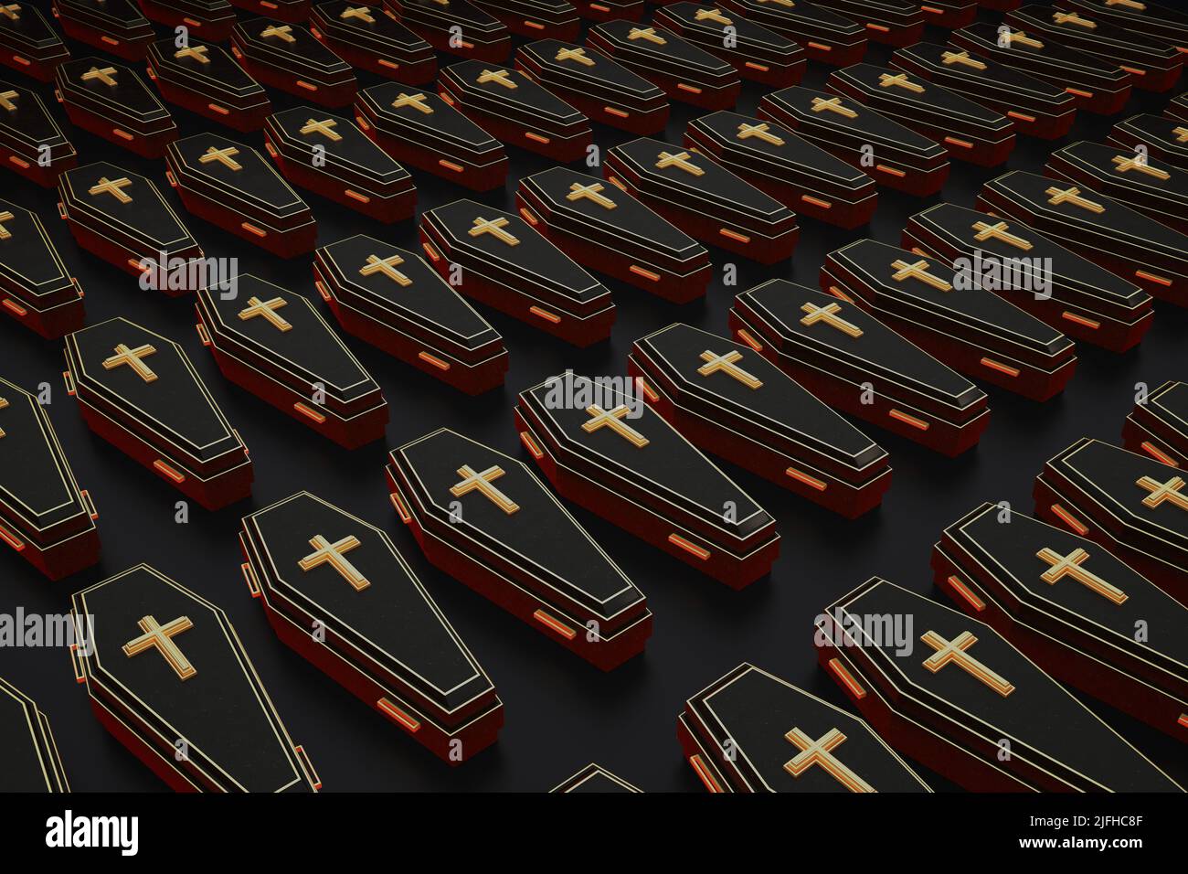 many black coffins with crosses. 3d rendering Stock Photo - Alamy